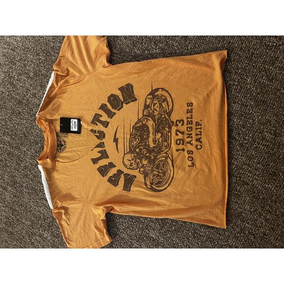 Affliction | Tops | Affliction Womenss Graphic Tshirt Orange Motorcycle ...